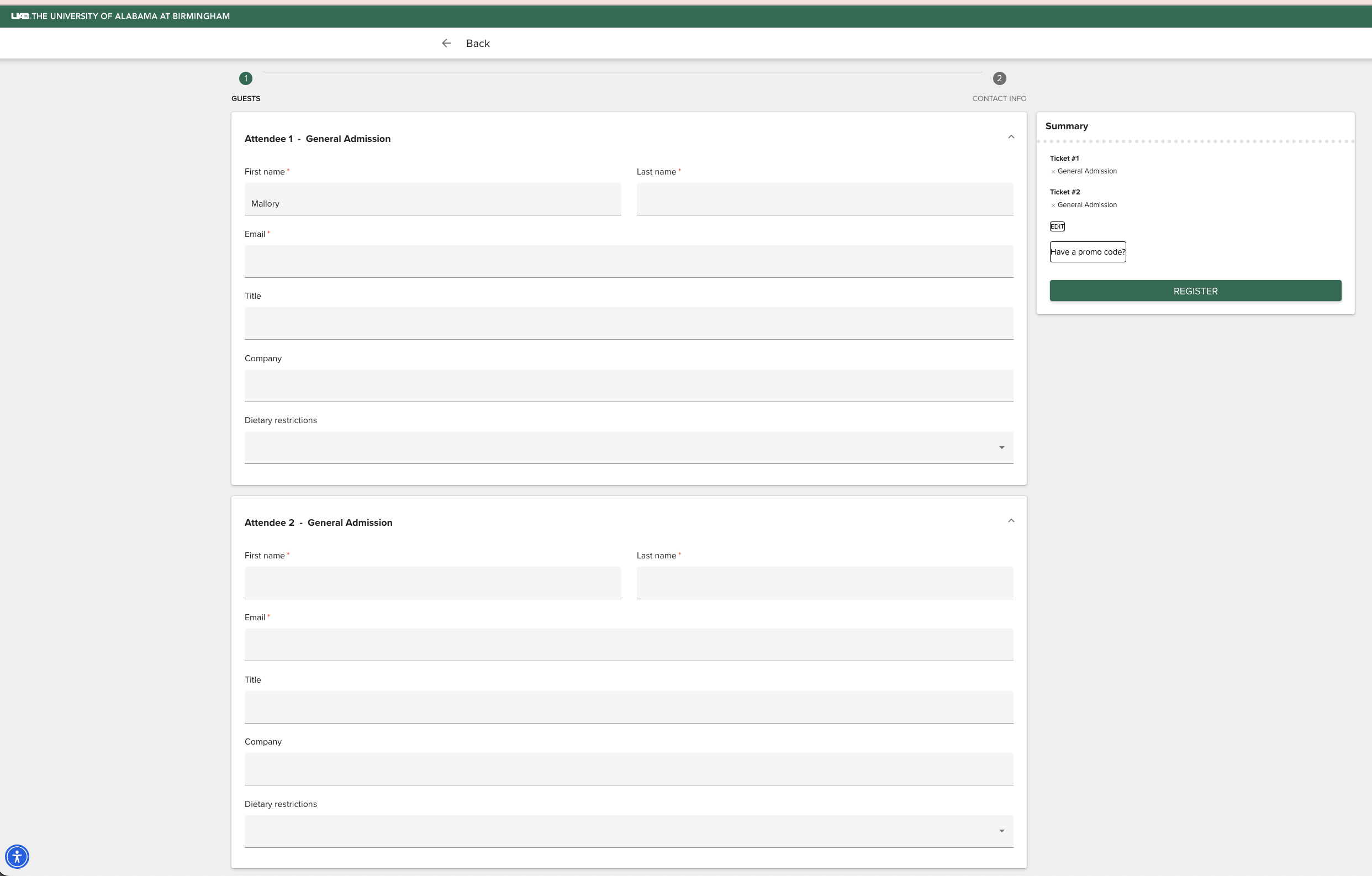 Standard Event Registration Questions | UAB Marketing & Communications Help Center