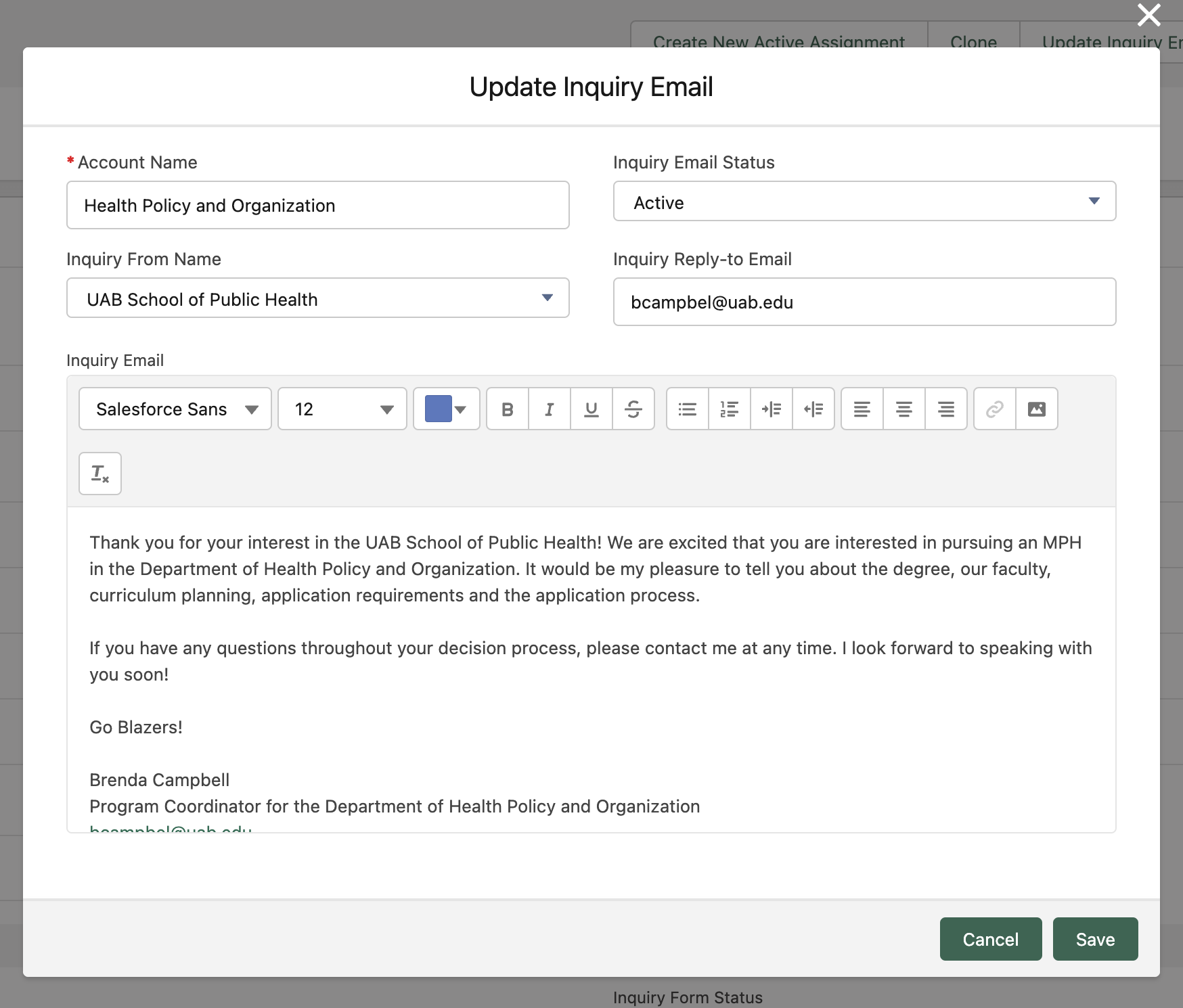 Automated Graduate Program Emails | UAB Marketing & Communications Help ...
