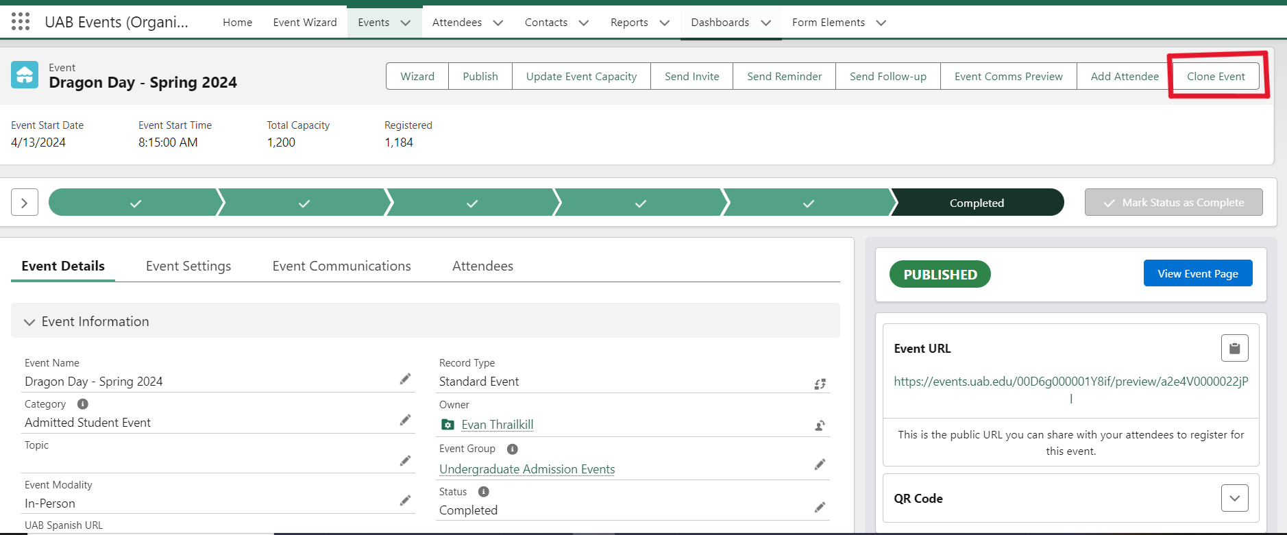 Cloning an Event | UAB Marketing & Communications Help Center