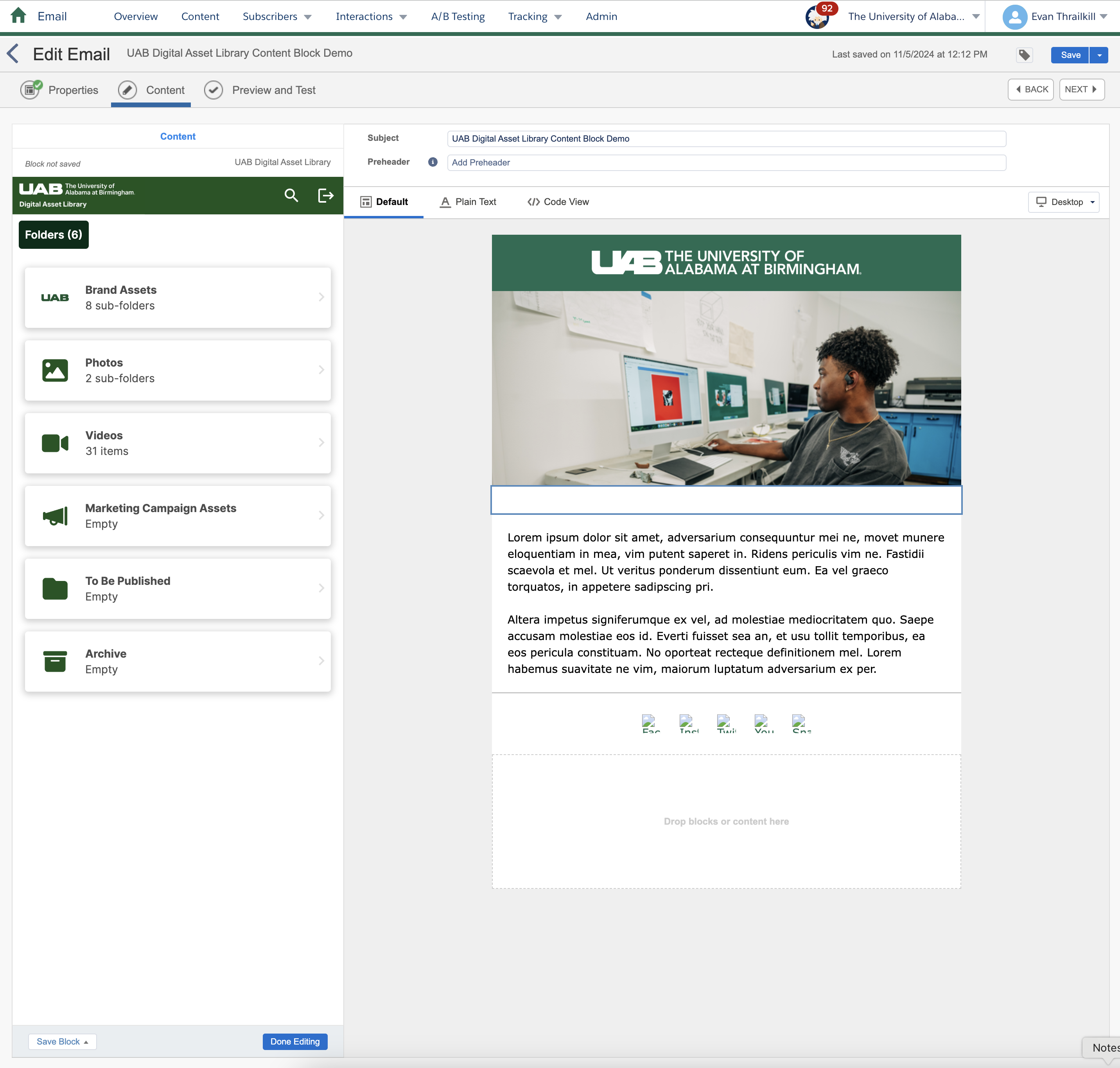 UAB Digital Asset Library Salesforce Marketing Cloud Content Block | UAB Marketing ...